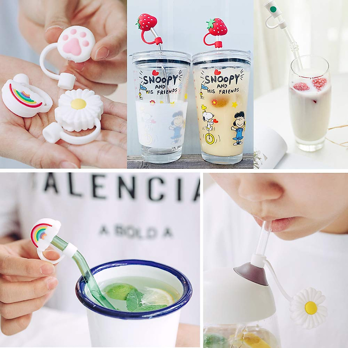 12 Pieces Silicone Straw Tips Cover,Reusable Drinking Straw Tips Lids, Dust-proof Straw Plugs for 6-8 mm Straws