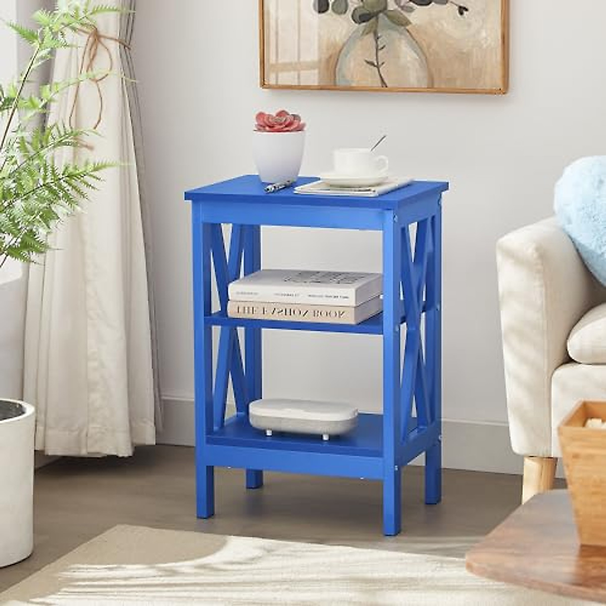 VECELO Nightstands Side/End Table with Storage Shelf Nightstands for Children's Room Living Room Bedroom, Dark Blue