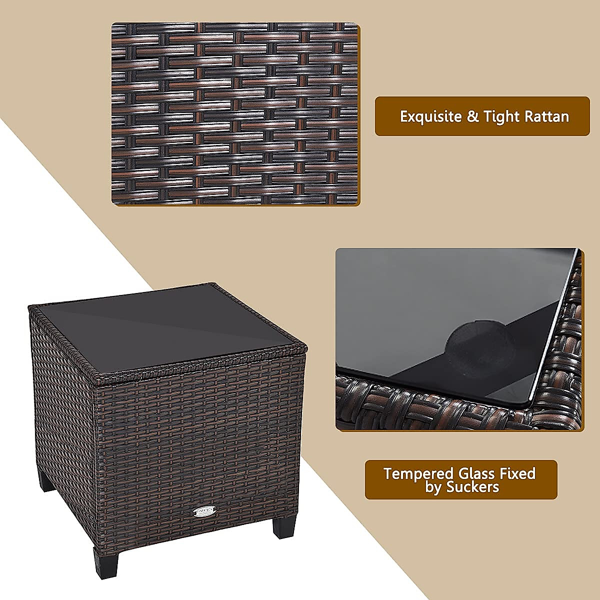 KOTEK 3 Piece Patio Furniture Set, Outdoor Conversation Set with Washable Cushions & Tempered Glass Tabletop, PE Rattan Wicker Bistro Set for Porch, Garden, Balcony (Red)