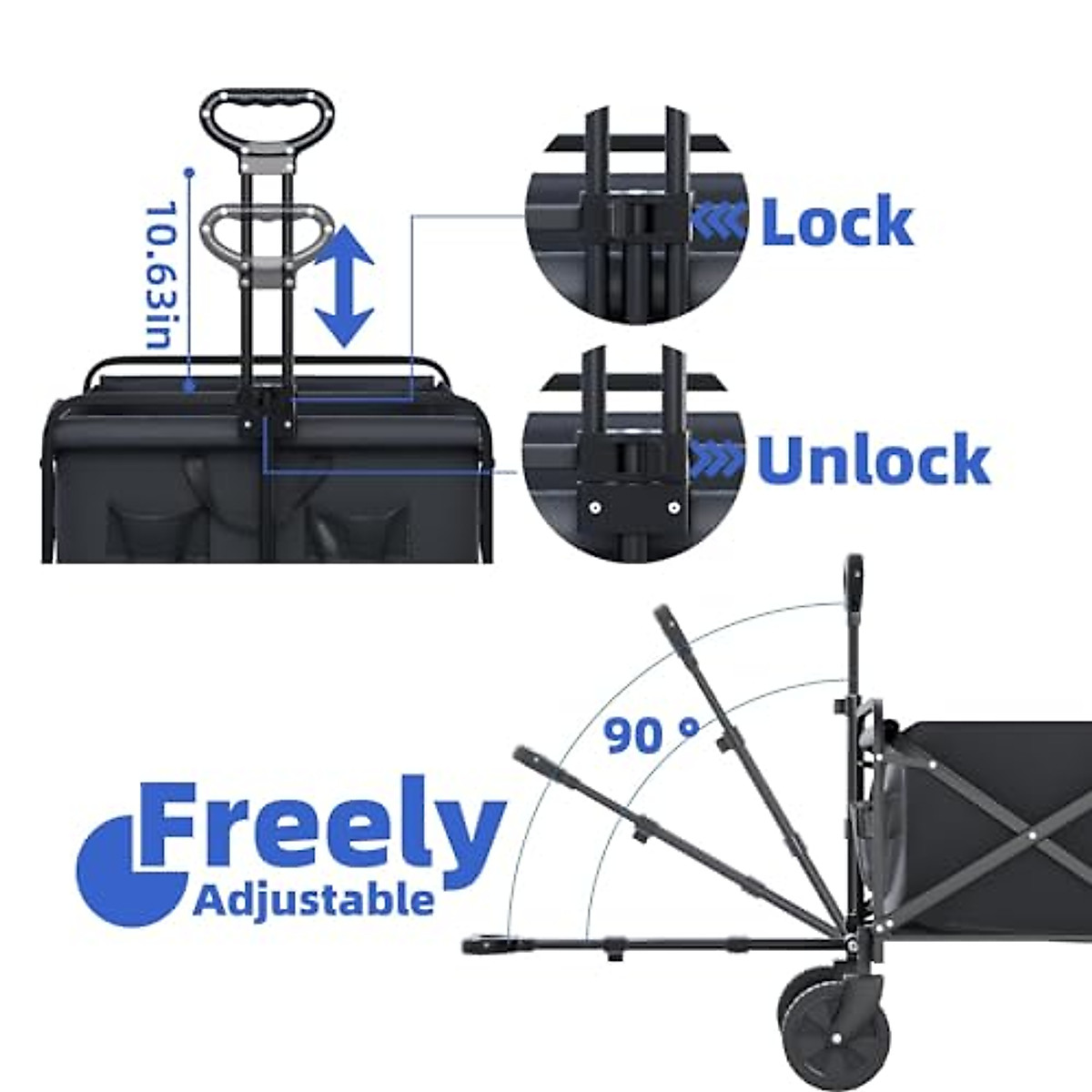 Collapsible Foldable Wagon Cart with All Terrain Solid Wheels, Heavy Duty Folding Utility Grocery Wagon with 300lbs Weight Capacity Portable Garden Cart for Shopping,Sports,Fishing,Beach,Black