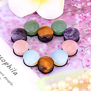 Longbeauty 10Pcs Mixed Stone Ear Gauges Plugs with O-Ring Single Flared Tunnels Expander Stretcher Piercing (Gauge= 8mm(0g))