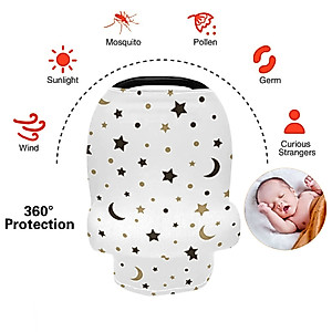 Nursing Cover Breastfeeding Scarf Stars Moon Polka Dot - Baby Car Seat Covers, Infant Stroller Cover, Carseat Canopy(801c)