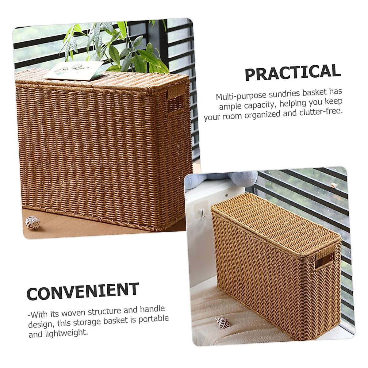 FONDOTIN Magazine Basket with Lid Woven Storage Basket Decorative Wall Corner Sofa Edge Container