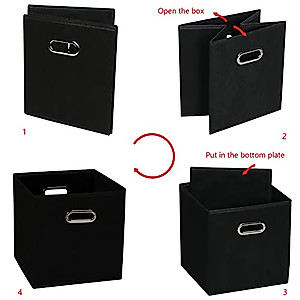 Yunkeeeper storage bins Cubes, Fabric Cube Organizer with Handle, Foldable Cube Bins for Cloth or Accessary Storage, 11x11x11, Set of 3, (Black)