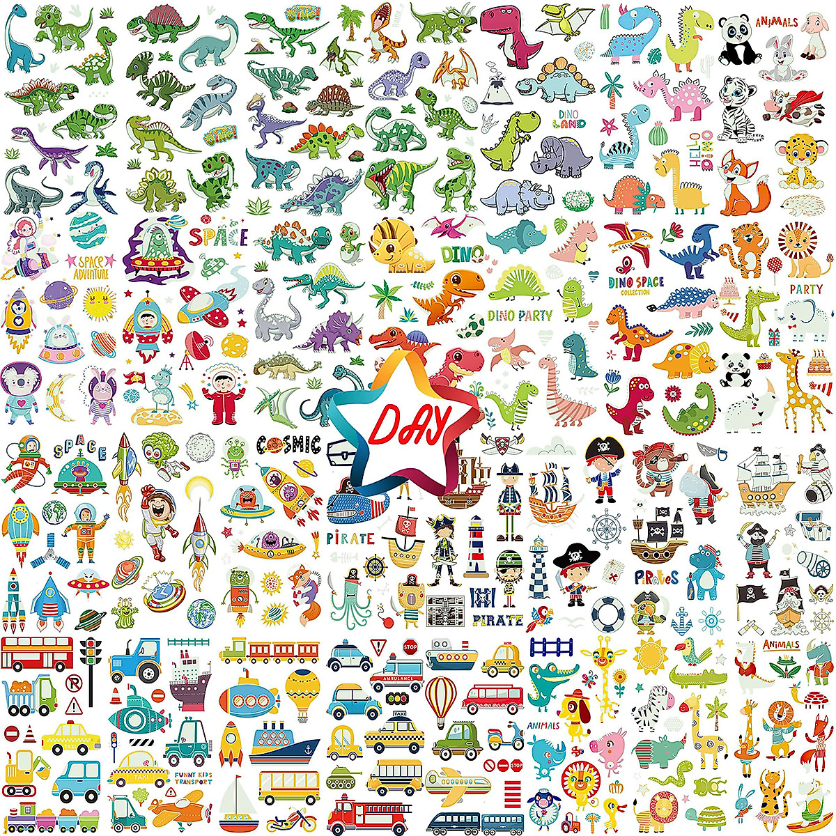 EGMBGM 30 Sheets Animals Glow in The Dark Temporary Tattoos For Kids Boys Girls Teens, Dinosaur Construction Pirate Space Astronaut 3D Glowing Fake Glitter Luminous Tattoo Stickers Toddler Children