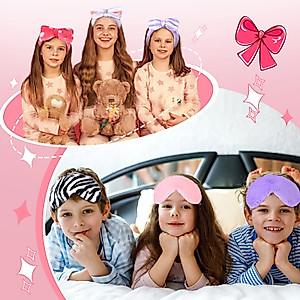 Newcotte 24 Pcs Sleepover Party Supplies: 12 Plush Eye Masks, 12 Hair Bands with Bows, Faux Fur Headbands for Girls and Women (Colorful Style)