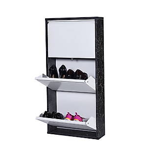 KASER Shoe Storage Cabinet - Wood & Metal 3 Drawer 20" Wall Mountable, Shoe Storage for Entryway, No Assembly - Slim - 2-3 Pair per Tier (White Front - Black Frame)