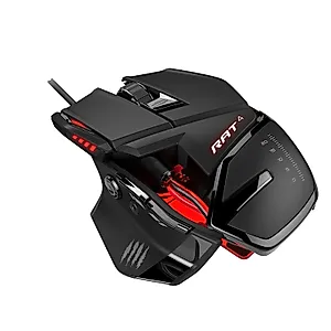 Mad Catz RAT4 Wired Optical USB LED RGB Mouse with 9 Programmable Buttons, Adjustable - Black