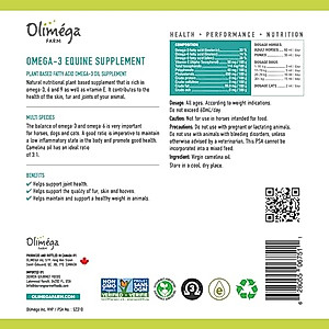 Virgin Camelina Oil for Equine, Dogs and Cats, 1 Gallon, Rich in Omega-3, 6, 9, Vitamin E, Fatty Acids. 100% Pure & Cold Pressed. Supports Skin, Coat, Joint Health. Product of Canada