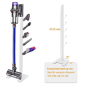 XIGOO Storage-Stand-Docking-Station-Holder Compatible with V15 Detect V11 V10 V8 V7 V6 Cordless Vacuum Cleaners, Stable Metal Organizer Rack(White, 5 Hooks)