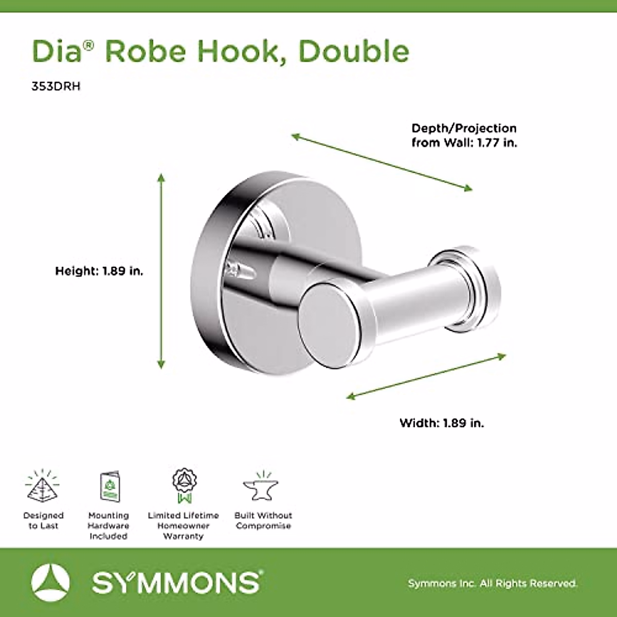 Symmons 353DRH Dia Wall-Mounted Double Robe Hook in Polished Chrome