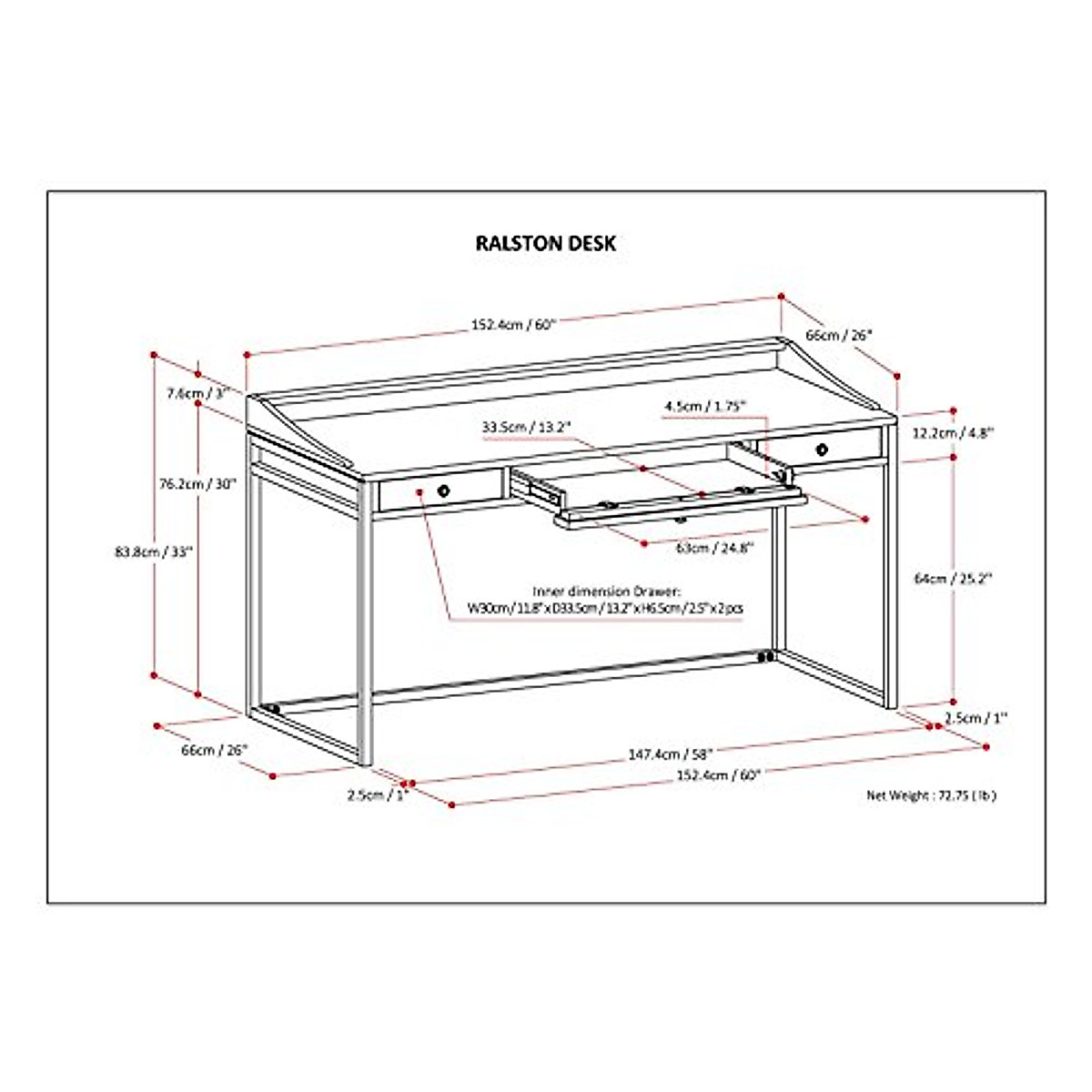 SIMPLIHOME Ralston SOLID ACACIA WOOD Modern Industrial 60 Inch Wide Writing Office Desk in Rustic Natural Aged Brown, For the Office Desk, Writing Table, Workstation and Study Table