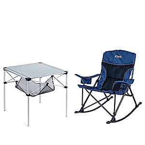 iClimb 1 Folding Square Table and 1 Padded Rocking Folding Chair Buddle for Two Person Camping Patio Porch Backyard Lawn Garden Balcony Indoor Outdoor