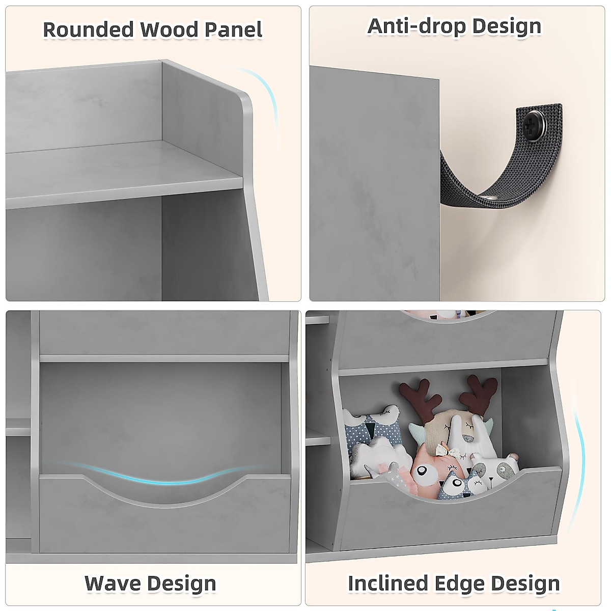 IDEALHOUSE 5-Cubby Kids Bookshelf and Bookcase for Storage Books and Toys, Toy Storage Organizer for Boys and Girls, Multi Shelf for Playroom, Bedroom, Nursery and Kid's Room (Grey)