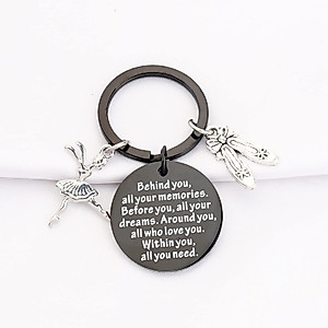 FEELMEM Ballet Dancing Gifts Dance Class Dancer Gift Dance Recitals Gift Behind You All Your Memories Keyring Graduation Gift(black)