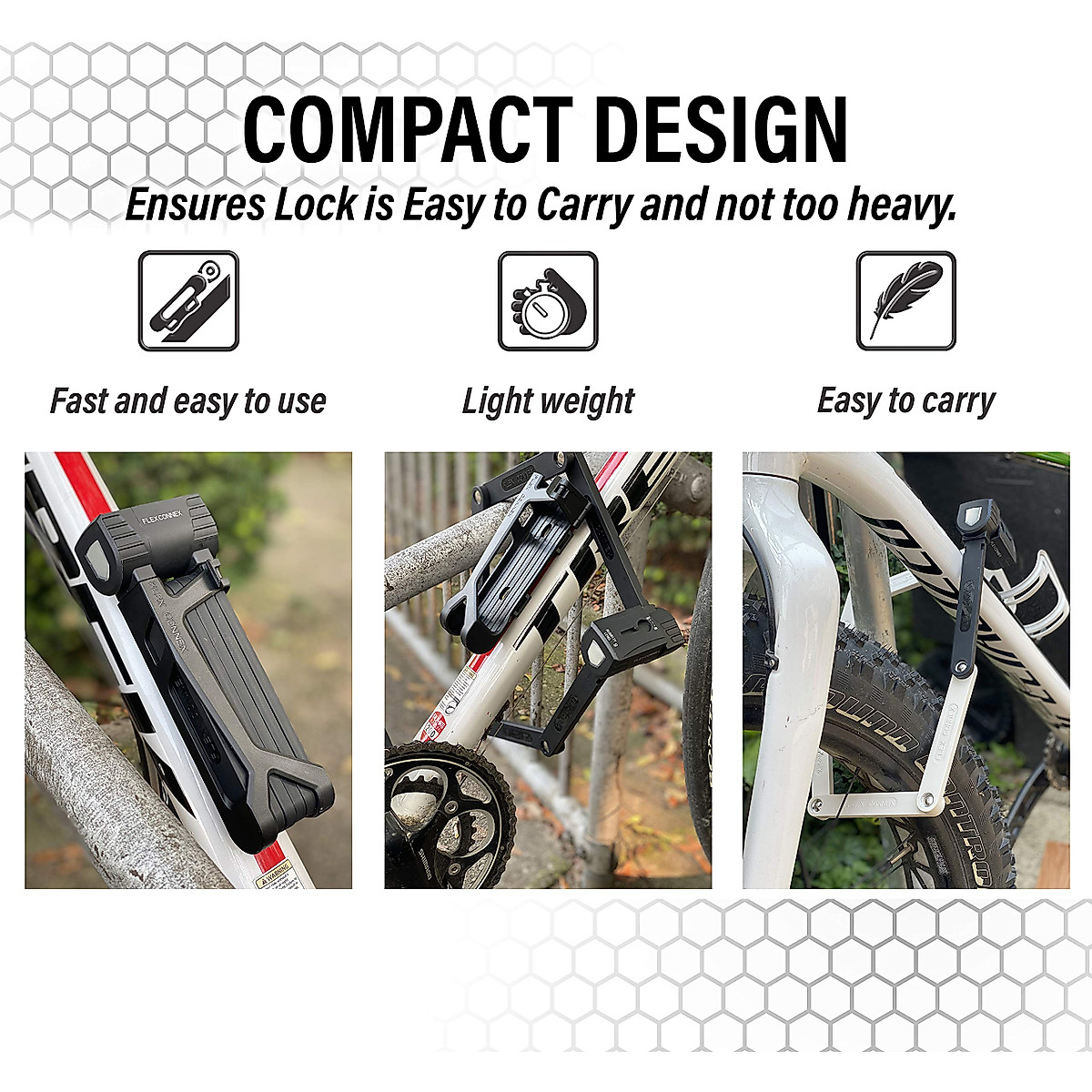 Flex Connex Compact Bike Lock Black | 35" Extreme Bike Lock - Heavy Duty Bicycle Security Chain Lock Steel Bars| Carrying Case Included (Black Ninja)