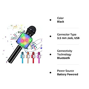 KIDWILL Wireless Bluetooth Karaoke Microphone for Kids, 5-in-1 Portable Handheld Karaoke Mic Speaker Player Recorder with LED Lights for Kids Girls Boys Teens Birthday (1818-Black)