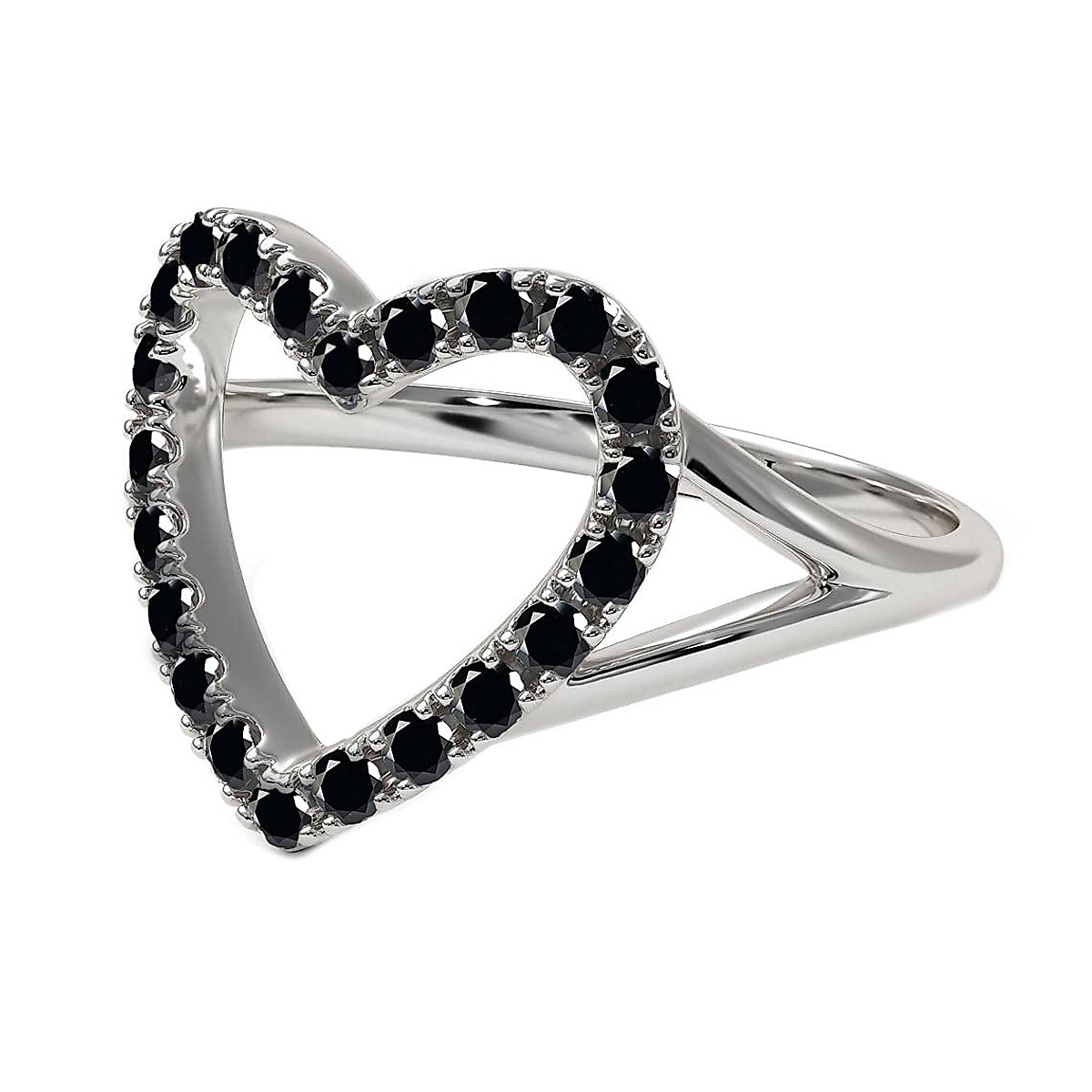 SURYAGEMS Natural-Black Onyx Birthstone Heart Shape Ring Split Shank Engagement Proposal Chakra Healing Ring Unique Fashion Jewelry Gift for Her Available in Size: 10