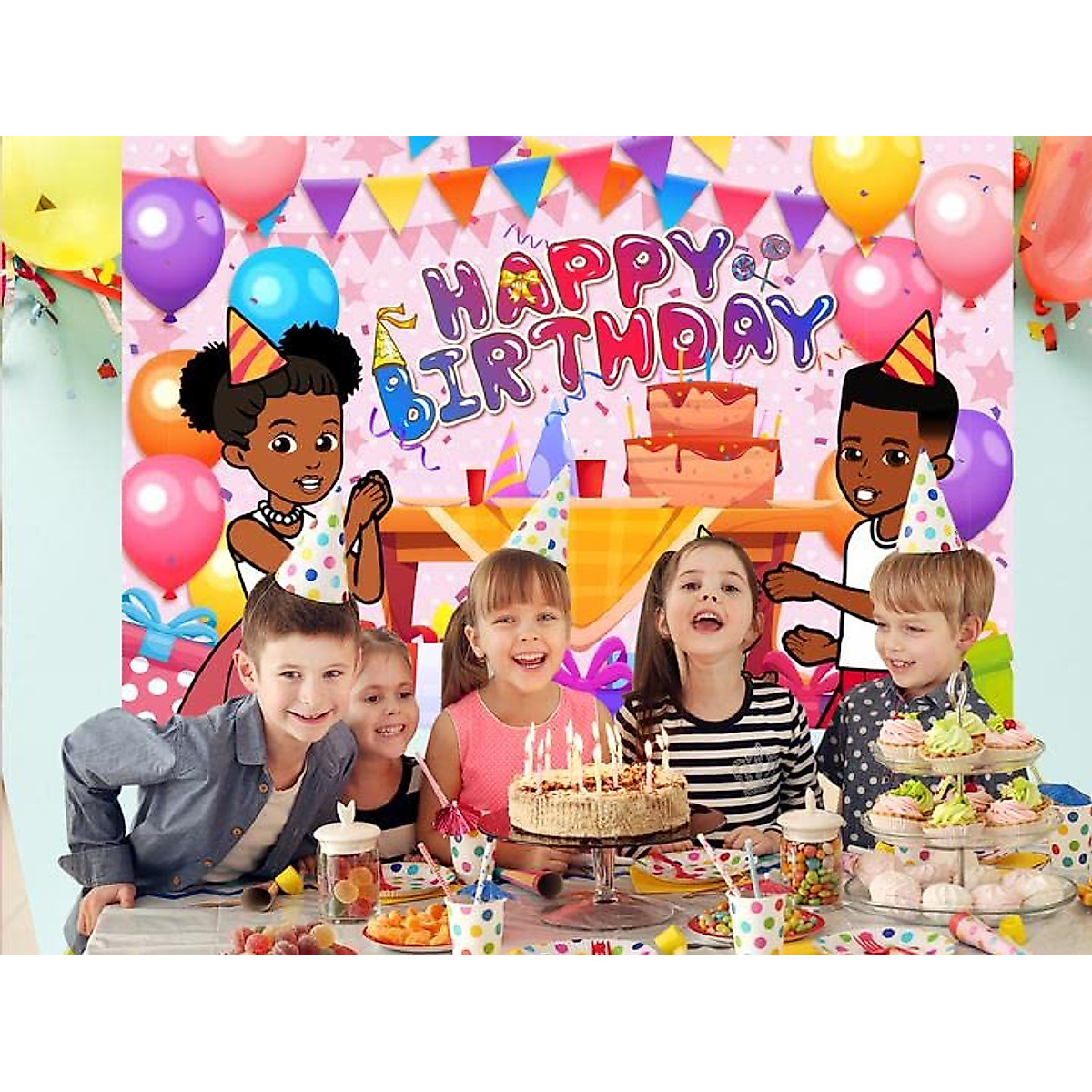Gracies Corner Decorations Backdrop, 5x3 Ft Cartoon Gracies Happy Birthday Party Banner for 1st 2nd Birthday Music Gracies Theme Photography Background for Kids Adult Birthday Party Supplies