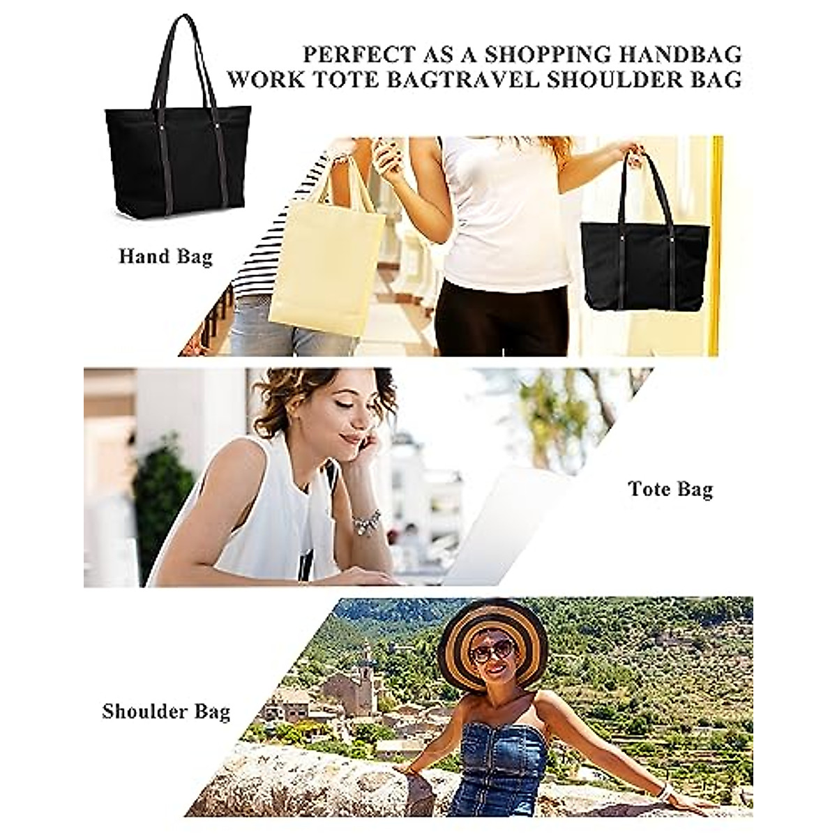 Laptop Tote Bag for Women Black Shoulder Work Computer Bag Briefcase Laptop Case Waterproof Teacher Tote Office Bag Lightweight Large Travel Weekender Bags Handbags Work Bags for Women Professional