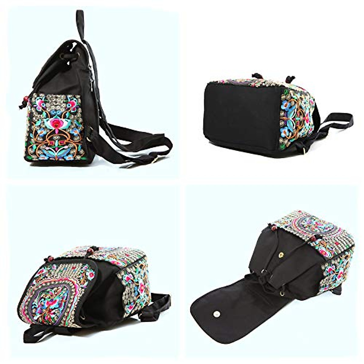 Goodhan Embroidered Women Backpack Purse Anti-theft Casual Shoulder Bag Satchel Bags Lightweight Daypack