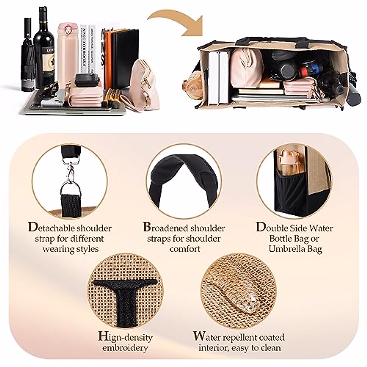 TRSODD Christmas Gifts for Women, Gifts for Women, Gifts for Mom, Mom Gifts, Christmas Gifts for Mom, Ju-te Straw Tote Bag with Shoulder Strap and Makeup Bag S