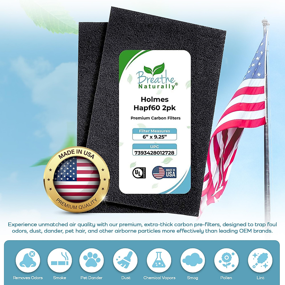 Breathe Naturally - Hapf600 HEPA Carbon Filter Replacement for Holmes Air Purifiers - High Efficiency Carbon Air Cleaner Filters - Compatible with Holmes HAPF600 Series - (2 Pack Carbon Filter C)