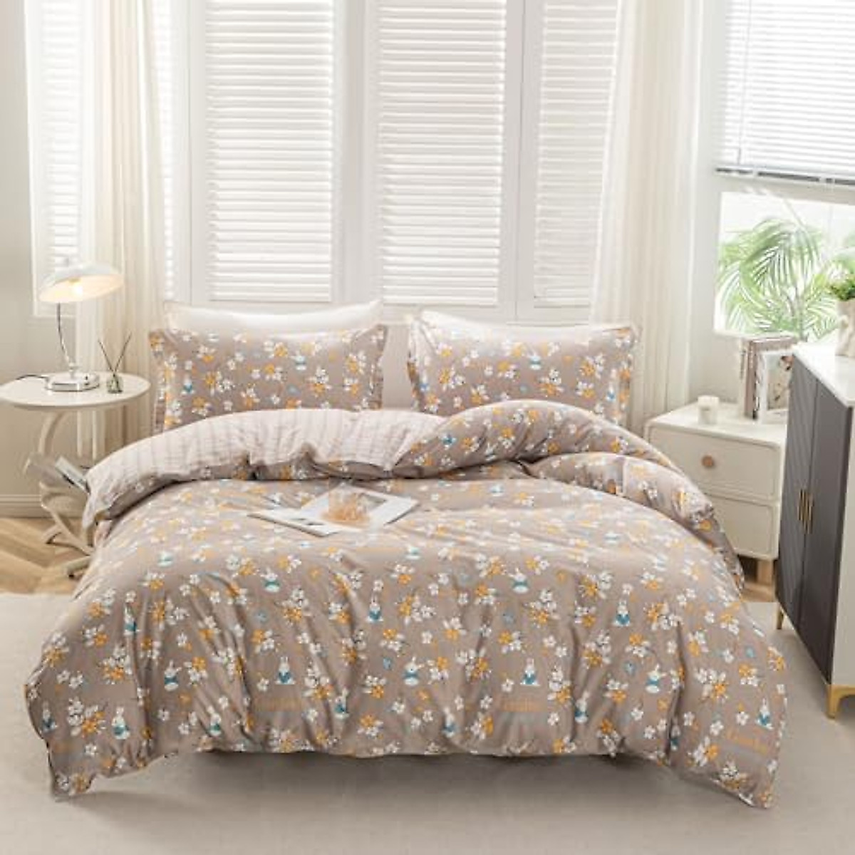 Sophni - Full Cotton 4 Pieces Bedding Sheets and Pillow Cases Sets, Modern Design, Durability, Easy to wash, Easy to use, Breathable and Comfortable (Gray1, Queen (U.S. Standard))