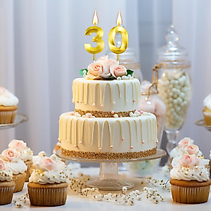 30th Birthday Candles, Number 30 Candles, Gold Birthday Candles, Happy Birthday Candles for Cake, 30th Birthday Cake Topper Decorations for 30th 3 Year Old Birthday Wedding Anniversary Supplies