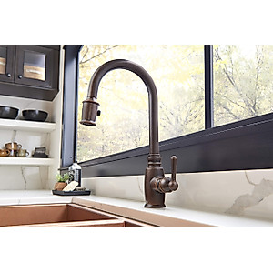 Danze D455557BR Opulence Single Handle Pull-Down Kitchen Faucet with SnapBack Retraction, Tumbled Bronze