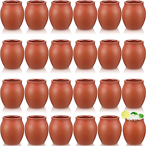 Nuogo Set of 24 (3oz) Cantaritos de Barro Mexicanos Mini Cantaritos Shooters Pottery Cocktail Glasses for Tequila, Margaritas, Mojitos, Mexican Jarritos de Barro Mexicanos, Taco Tuesday Cocktail Cups