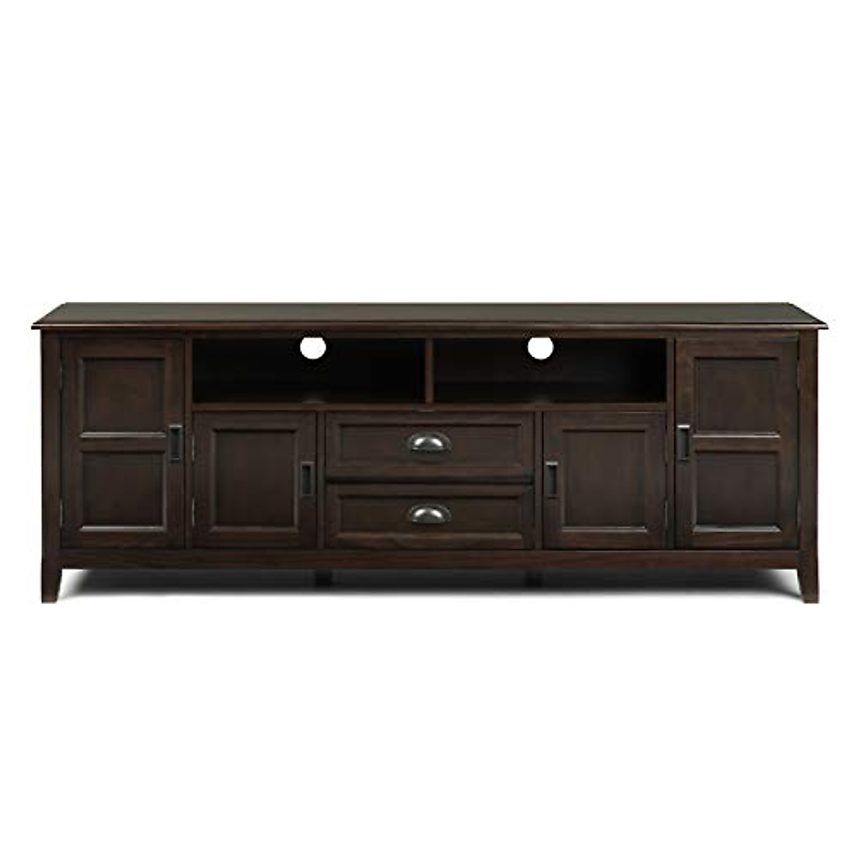 SIMPLIHOME Burlington SOLID WOOD 72 inch Wide Transitional TV Media Stand in Mahogany Brown For TVs up to 80 inches for the Living Room and Entertainment Center