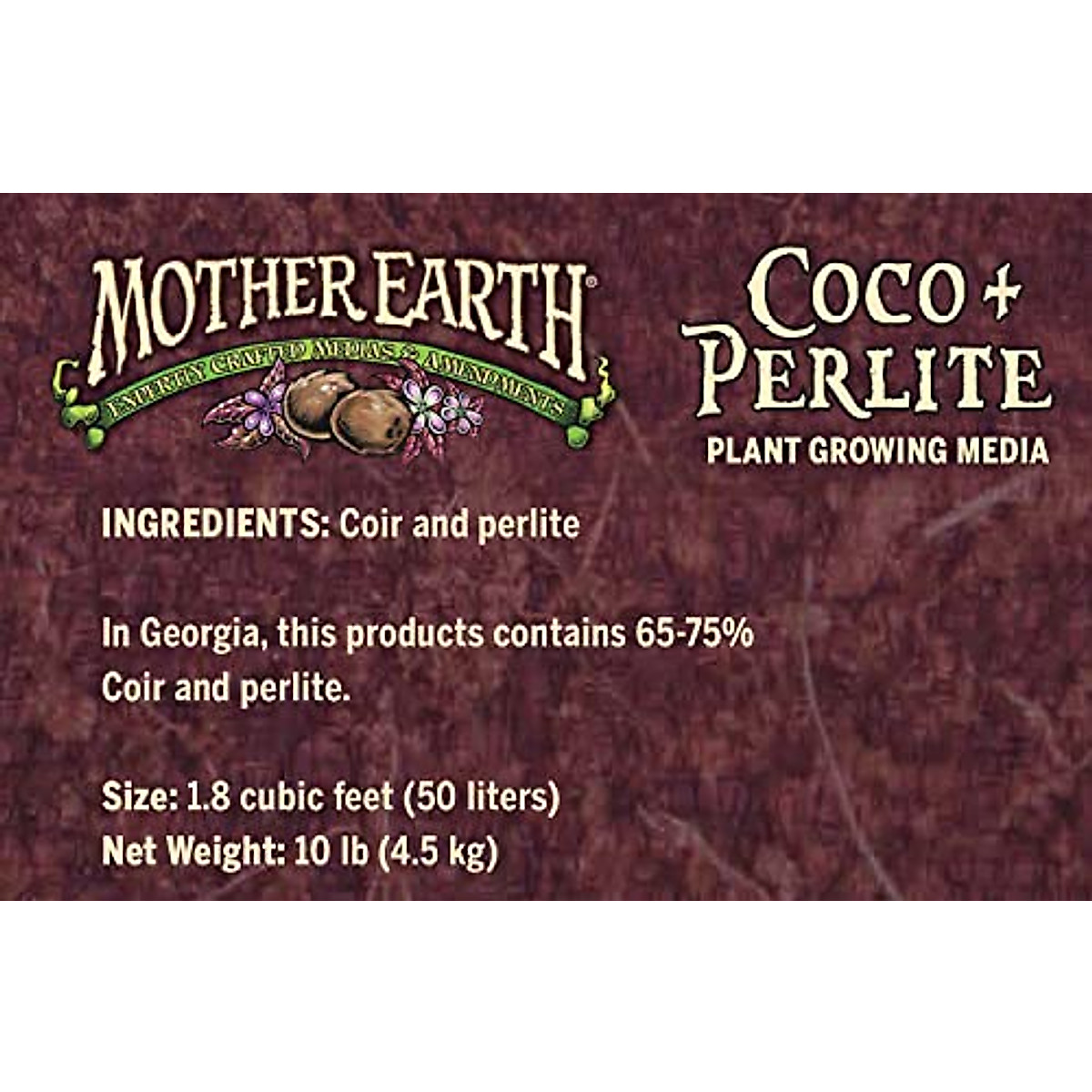 Mother Earth Coco + Perlite Mix - For Indoor and Outdoor Container Gardens, 70% Coconut Coir, Resists Compaction, 50 L