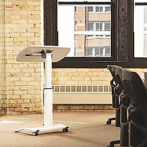 Stand Up Desk Store Pneumatic Adjustable Height Tilting Laptop Lectern Speakers Podium (White, 25.5" Wide)