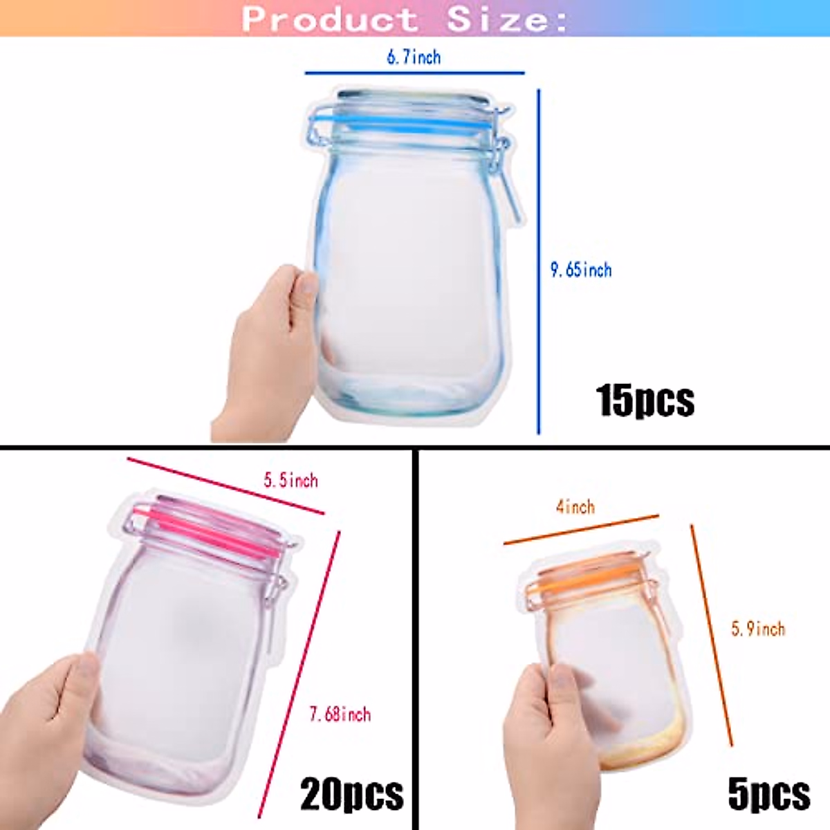 81 Pcs Reusable Mason Jar Bottle Bags,Washable Multi-Size Mason Jars Ziplock Food Storage,Fresh Leak-Proof Snack ziplock Bag with Black Label Sticker,Silicone Funnel for Kitchen,Camping,Travel,Office