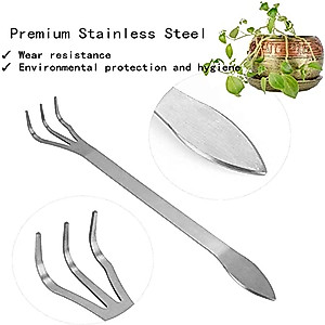 GOTOTOP Bonsai Rake Lightweight 3-Prong Stainless Steel Root Rake Loosen Soil Bonsai Tree Toool with Ergonomic Handle for Outdoor