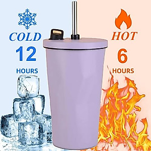 FRAGSCEN Insulated Tumbler with Lid and Straw, 20 OZ Stainless Steel Tumbler with Screw Lid, Iced Coffee Cup, Double Wall Vacuum Tumblers, Leakproof Water Bottle Travel Mug, Purple