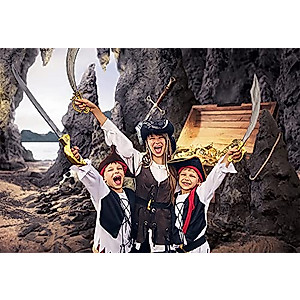 Renaiss Treasure Chest Backdrop for Photoshoot Adults Kids Portrait Adventure Gold Island Photography Background Sword Skull Jewellery Coins Sea Cave Pirate Party Decor 10x8ft Banner Photo Booth Props