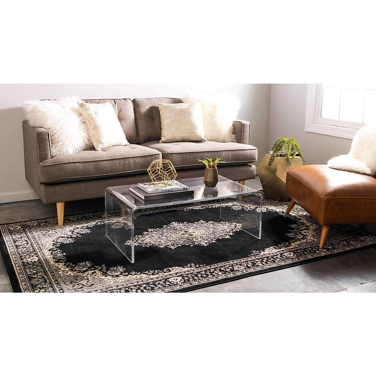 Unique Loom Reza Collection Traditional Persian Style Area Rug, 8 x 10 ft, Black/Beige