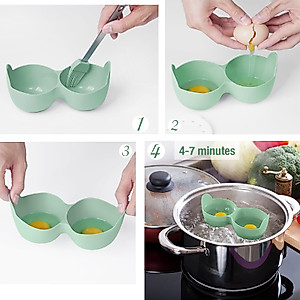 Microwave Egg Poacher, 2 Cavity Silicone Poached Egg Cooker with Lid and Handle for Microwave, Instant Pot and Stovetop, Egg Poacher Cups Kitchen Cooking Tools Dishwasher Safe Pack of 4 (Green)