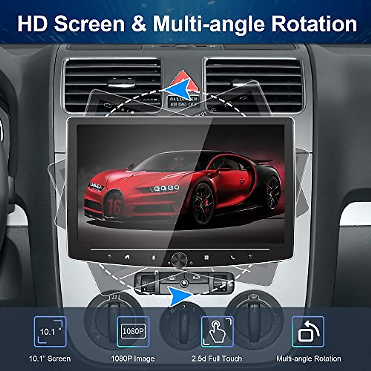 2G+32G Android 10 inch Single Din Car Stereo with Wireless Apple Carplay, Adjustable Touch Screen Bluetooth Car Radio Audio with GPS Navigation Android Auto WiFi USB FM HiFi + Backup Camera