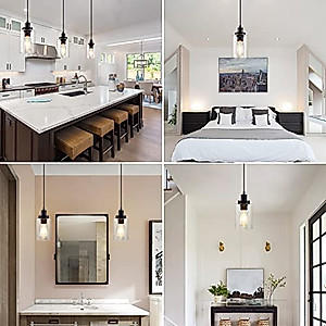 Industrial Pendant Lights, Modern Clear Glass Shade Pendant Lighting, Black Pendant Light Fixtures Ceiling Light, Farmhouse Pendant Lighting for Kitchen Island Hallway Porch Corridor Bedroom, 3-Pack