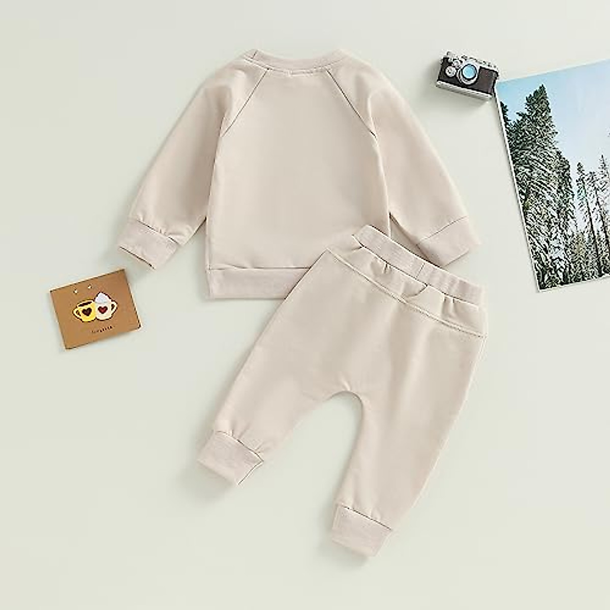 AEEMCEM Baby Boy Girl Clothes Toddler Fall Winter Outfits Solid Color Crewneck Sweatshirt and Jogger Pants Set (A-Beige, 2-3 Years)