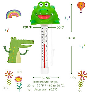 XY-WQ Floating Pool Thermometer, Large Size Easy Read for Water Temperature with String - Swimming Pools, Spas, Hot Tubs, Ponds (Alligator)