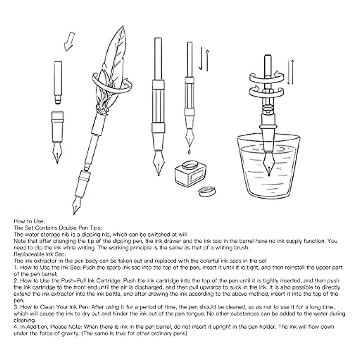 GOWENIC Dip Calligraphy Pen Set, Ink Sac Pen Kit Retro Carved Design for Office for Home (SP139001 black)