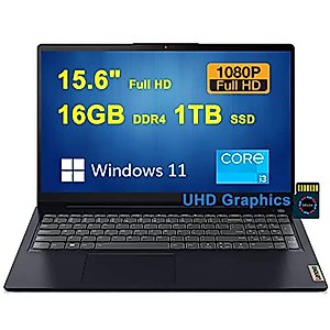 Lenovo IdeaPad 3i 15 Business Laptop | 15.6" Full HD Anti-Glare Display | 12th Gen 6-core i3-1215U | 16GB DDR4 1TB SSD | Intel UHD Graphics | Backlit Fingerprint USB-C Win11 Blue + 32GB MicroSD Card