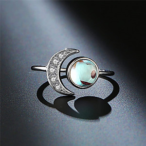 GOLD XIONG PADISHAH Exquisite 925 Sterling Silver Ring White Created selenite Sun and Moon Jewelry Birthday Princess Love Band Rings Open Size Adjustabl
