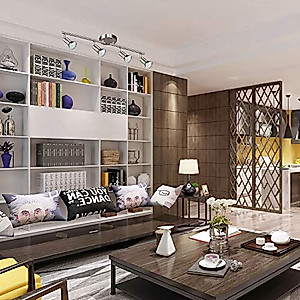 Unicozin LED 4 Light Track Lighting Kit, Matt Nickel 4 Way Ceiling Spot Lighting, Flexibly Rotatable Light Head, Modern Track Light Included 4 x LED GU10 Bulb (4W, Daylight White 5000K, 400LM)