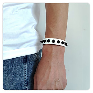Nsitbbuery Hip Hop Rivet Wristband Spike Leather Cuff Bracelet(White)