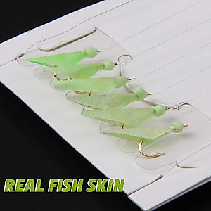 Fishing Bait Rigs Saltwater, 10Packs Surf Fishing Rigs with Fish Skin Feather Fishing Hooks Swivels Glow Beads Rigs Sea Bass Rigs Fishing Bait Lures (CZC, 8#)